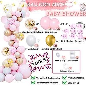 Baby Shower Party Supplies Decorations for Girl - Baby Girl Banner, Latex Balloons, Square Balloons, Elephant Foil Balloon, Pink Elephant Cut-Outs, Toppers, and Backdrop for Baby Shower Birthday Party