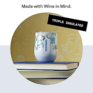 Corkcicle Disney Princess Belle Stemless Wine Glass Tumbler, Triple Insulated Stainless Steel Construction, Sliding Shatter-Proof Travel Lid, Keeps Beverages Chilled for 9 Hours, 12 oz