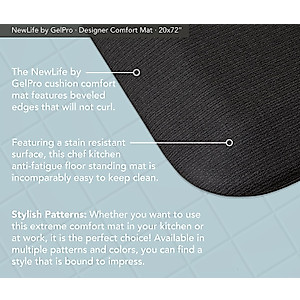 GelPro NewLife Designer Comfort Ergo-Foam Cushioned Anti-Fatigue Kitchen Floor Mat, Stain-Resistant, Waterproof, Non-Slip Padded Desk/Office Mat, 20" x 72", Grasscloth Charcoal