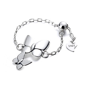 S925 Sterling Silver Women's Temperament Lady Butterfly Chain Stitching Light Luxury Adjustable Ring