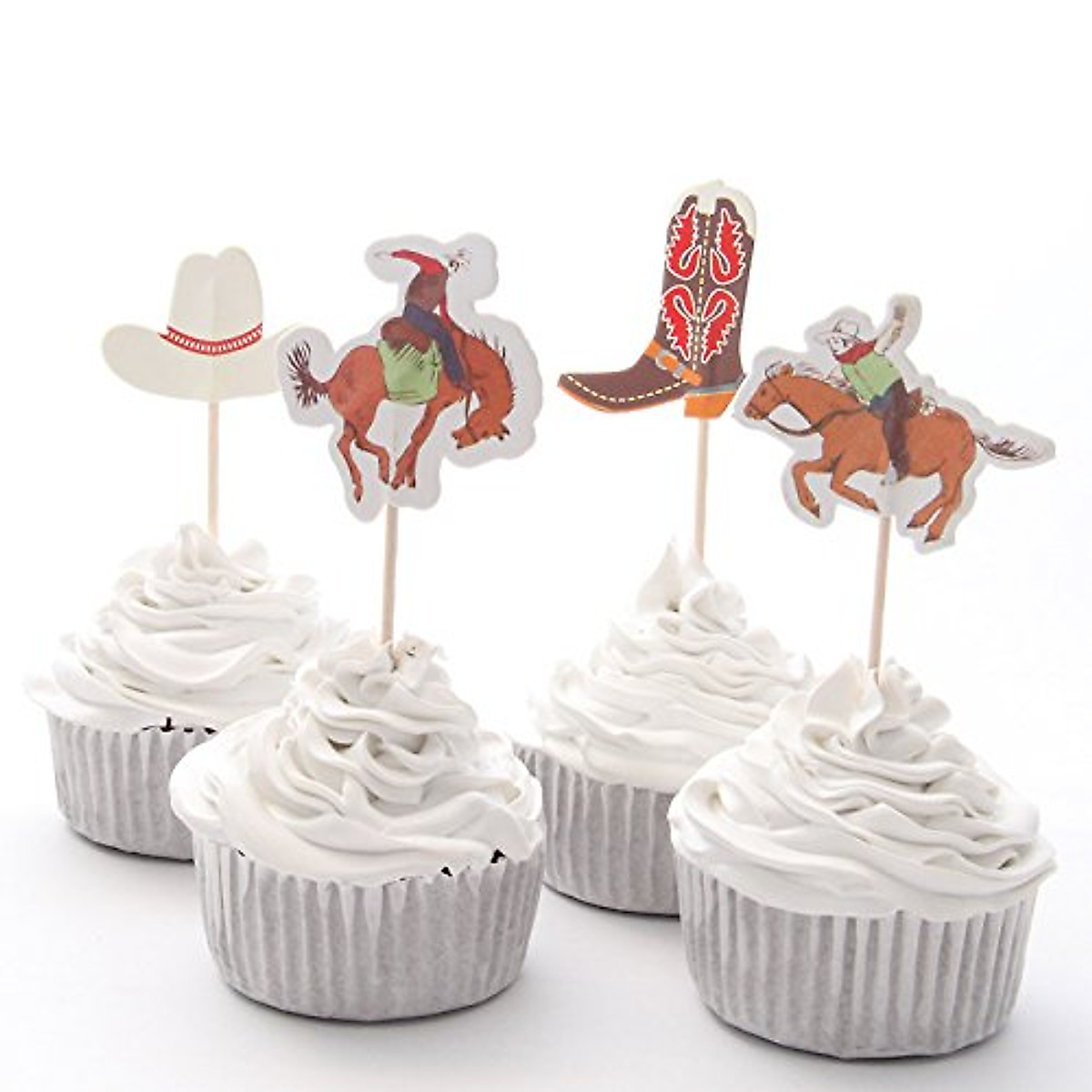 iMagitek 48 Pack Western Cowboy Cupcake Toppers Picks Cake Decorations for Birthday Party, Baby Shower