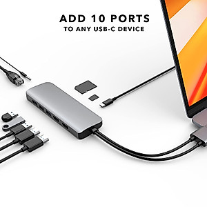HyperDrive 10-in-2 USB C Dock, Dual Monitor HDMI 4K@60Hz, 60W USBC Power Delivery, Gigabit Ethernet, USB-C Hub Adapter for MacBook Pro with M1 Pro/Max 2021, MacBook Pro 2016-2019, MacBook Air, Gray