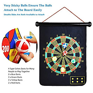 Magnetic Dart Board for Kids Adults with 12 Magnetic Darts and 8 Sticky Balls Reversible Rollup Kids Safe Dart Board Set for Boys Girls Easy Hanging Classic Dart Board Toys Indoor Outdoors Party Games