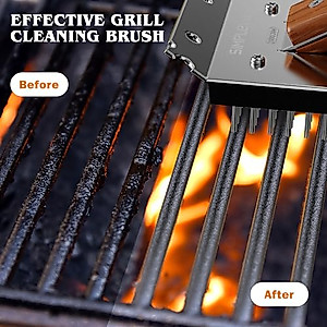 SIMPLETASTE Grill Brush and Scraper, Cherry Wooden Handle Wire Grill Brush for Grill Grate Cleaner Plus Stainless Steel Bristles Head for Replacement, Durable & Effective BBQ Tool [Upgraded]