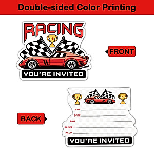 REWIDPARTY Race Car Party Invitations with Envelopes & Stickers（Set of 15） Red Racing Shaped Fill-in Invitations Car Racing Birthday Party Invite Cards Race Car Party Supplies for Kids Teens Adults