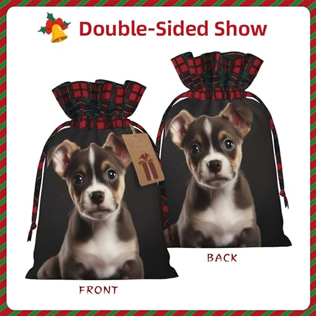 EVANEM Christmas Gift Bags with Drawstring Burlap Gift Bags Cute Dog Christmas Linen Bags for Xmas Party Candy Bags with Cards Xmas Reusable Wrapping Bags Christmas Linen Treat Bags for Holiday