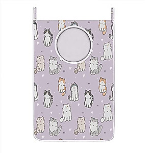 Cute Cat Hanging laundry basket Purple Cat Collapsible Large Laundry Hamper Green White for Cloth Toys Storage Baskets Hanging Laundry Baskets for Bathroom Living Room Hanging Behind the Door 30x20 Inches