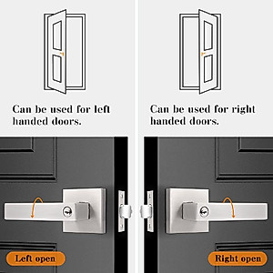 Probrico Satin Nickel Square Door Levers Keyed Alike, Heavy Duty Entry Levers with Lock and Keys, Keyed Locksets for Front Door Bedroom Office, 3 Pack