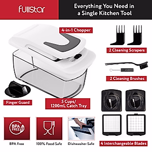 Fullstar Vegetable Chopper - Spiralizer Vegetable Slicer - Onion Chopper with Container - Pro Food Chopper - Black Slicer Dicer Cutter - 4 Blades