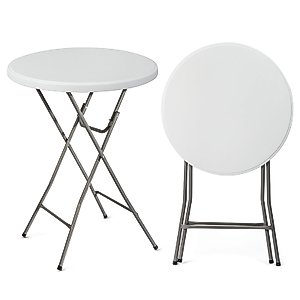 VINGLI 32" Plastic Folding Round Table Bar Height, HDPE Matrial with Gray Metal Finish, High Top Table for Outdoor Party, Cafes, Restaurants, Backyard, Dining Room, Wedding Event,1 Pack, White