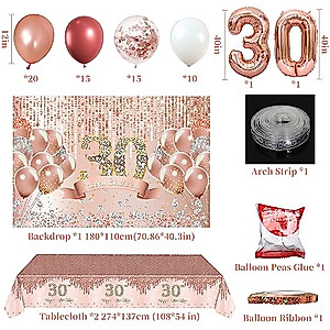30th Birthday Decorations for Women - Rose Gold Happy 30th Birthday Decor Include Balloon Garland Arch Kit,30th Birthday Backdrop,Tablecloth,Number 30 Foil Confetti balloon 30 Years Old Party Supplies