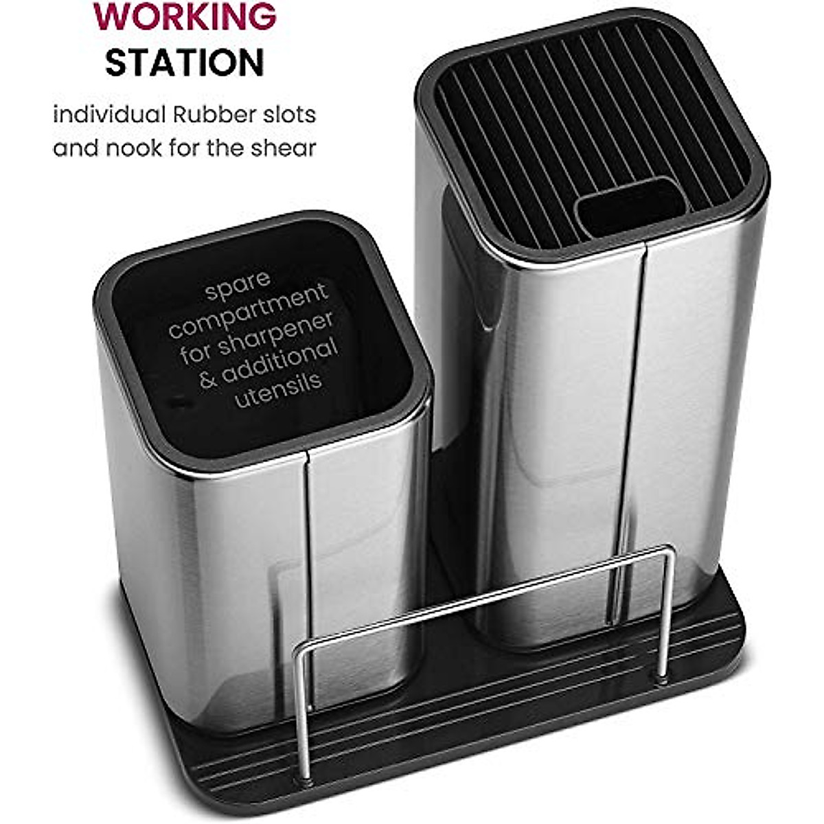 10-Piece Stainless-Steel Kitchen Knife Set - Newly Innovative Kitchen Knifes Set with Utensil Holder - 5 Stainless-Steel Knives - Knife Sharpener - Kitchen Scissors - Cutting Board- Knife Block holder