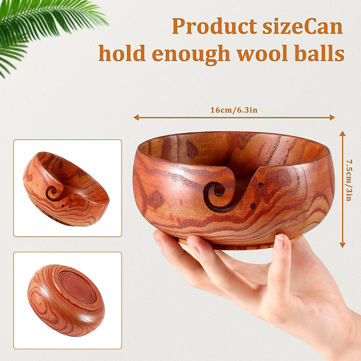 tchrules Wooden Yarn Bowl for Crocheting, Crochet Bowl with Holes Tangles Arbitrary, Yarn Ball Holder for Knitting Craft, Handmade Yarn Bowl Organizer Knitting Crochet Supplies