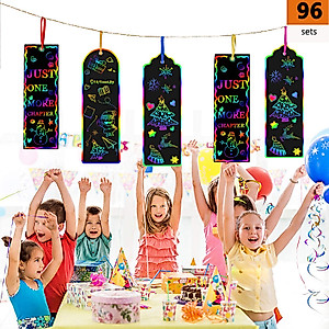 AUGSUN 96 Set Magic Scratch Rainbow Bookmarks Making Kit for Kids Students Christmas Party Favor Scratch Paper DIY Bookmarks Bulk with Bamboo Stylus (Regular)