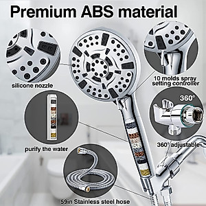 Acbaeta Modern 9-Setting Stainless Steel Shower Head with Handheld, 5-Inch Large Shower Head and 60-Inch Hose, 8 Spray and 2 Jet Modes, Powerful Filters and Water Saver Included