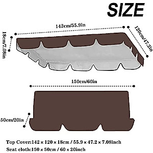 XYQSBY Patio Swing Canopy Waterproof Top Cover Set,Replacement Canopy Swing Cover for 2-Seater-Swing Chair All Weather Protection Outdoor Awning Sunproof Lawn/Garden Brown