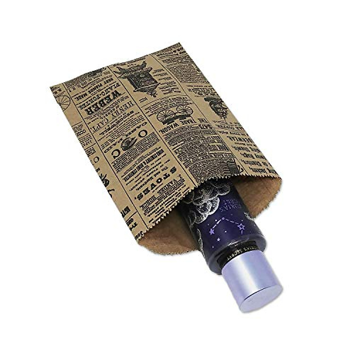 100 6x9 Newspaper Print Paper Kraft Bags,Vintage Style Newsprint Favor Craft Bags (Print ads Will Vary)