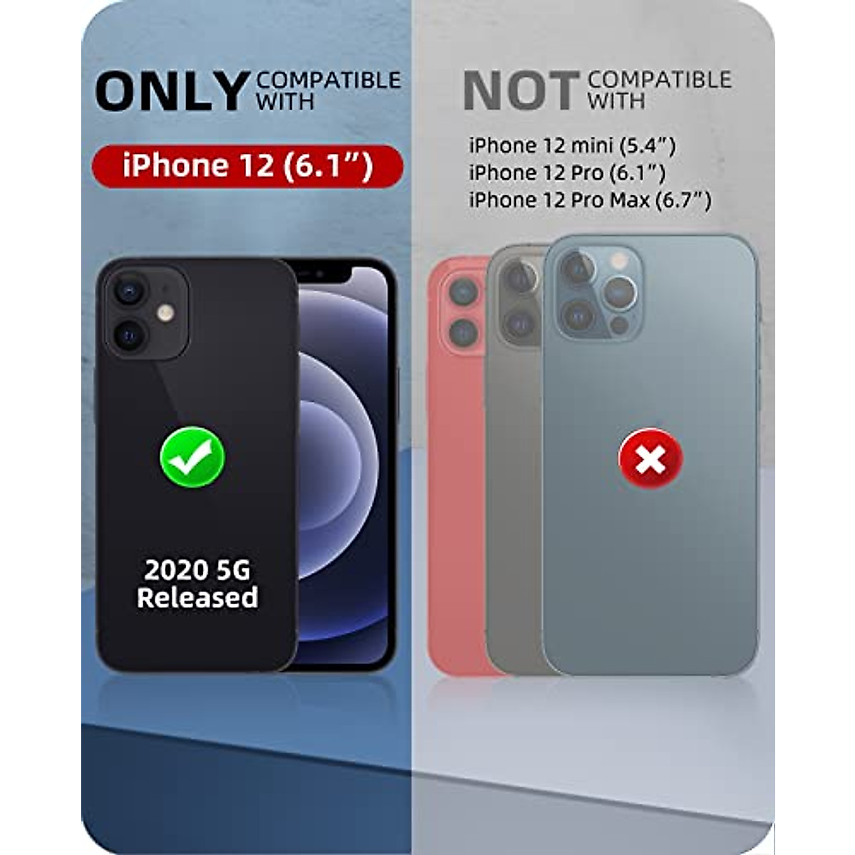 WIFORT iPhone 12 Waterproof Case - Built-in Screen Protector Water Resistant Cover Protective Drop Protection Hard, Shockproof Full Body Defender Tough Military Grade - 6.1" Black