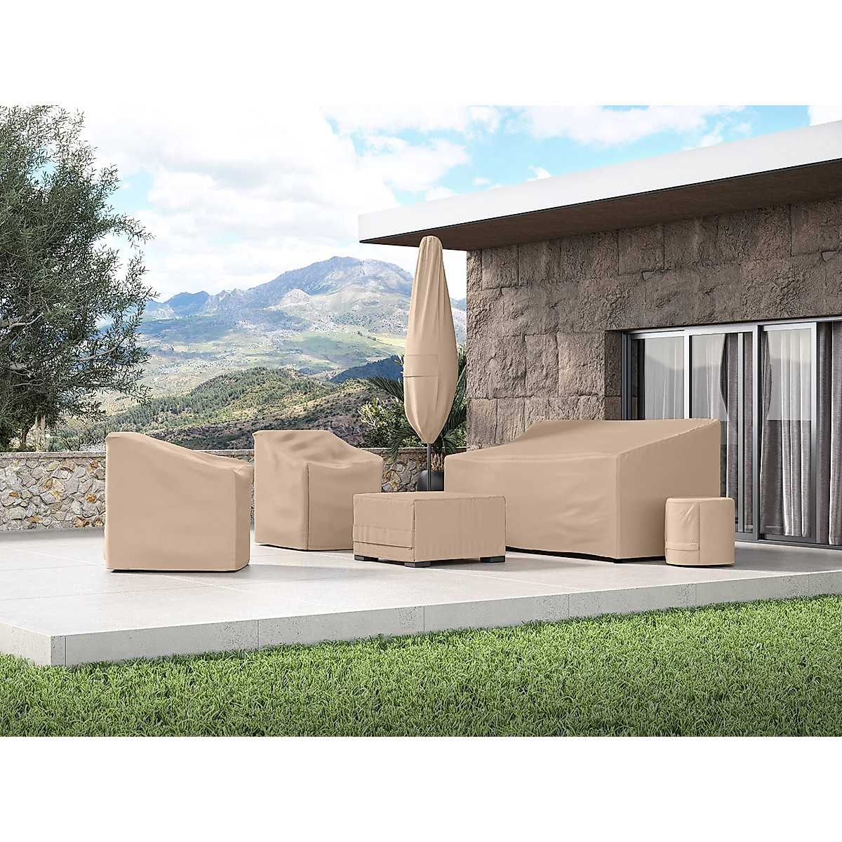 Covermates Square Patio Accent Table Cover - Heavy-Duty Polyester, Weather Resistant, Covered Mesh Vent, Patio Table Covers, 18W x 18D x 18H, Ripstop Tan