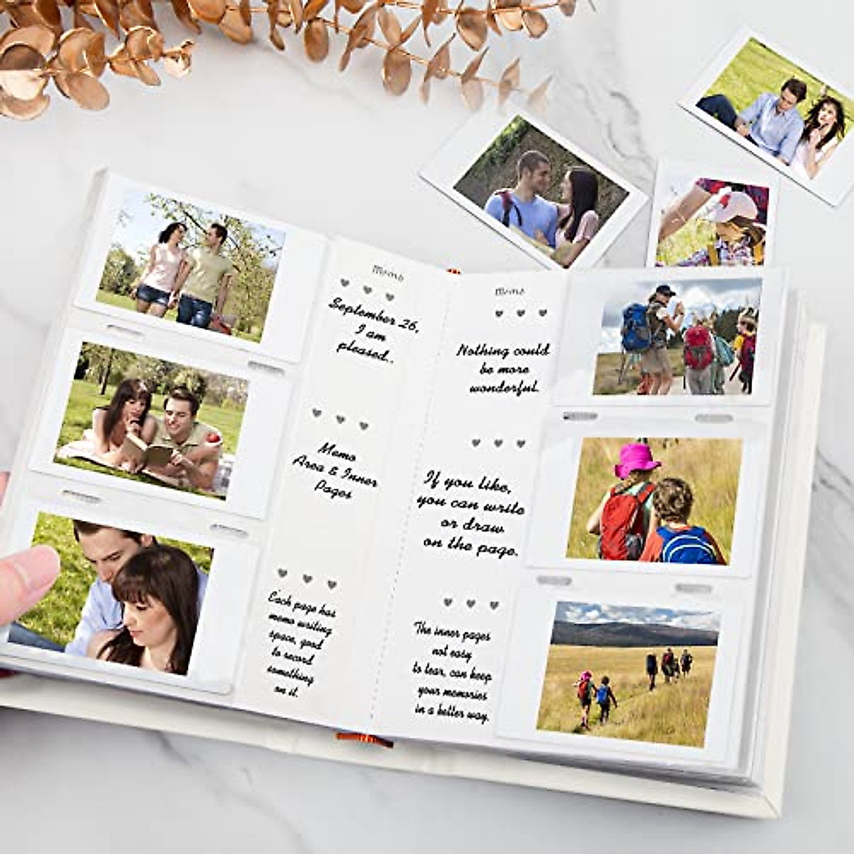 Photo Album for Fujifilm Instax Mini Camera, Polaroid Camera, Instax Photo Album with Memo Areas, 180 Pockets 2x3 Photo Album with Writing Space for Instax Mini 12 11 40 9 7+ Evo Liplay Camera,White