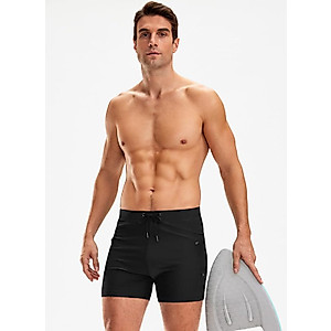 G Gradual Men's Swimsuit Trunks with Zipper Pockets Quick Dry Swimwear Bathing Suit Swim Briefs Board Shorts for Men(Black,L)