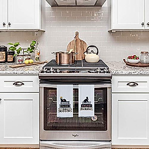 18TH STREET GIFTS Cat Kitchen Towels, Set of 3 Embroidered Dish Towels and Dishwasher Magnet - Cat Kitchen Accessories