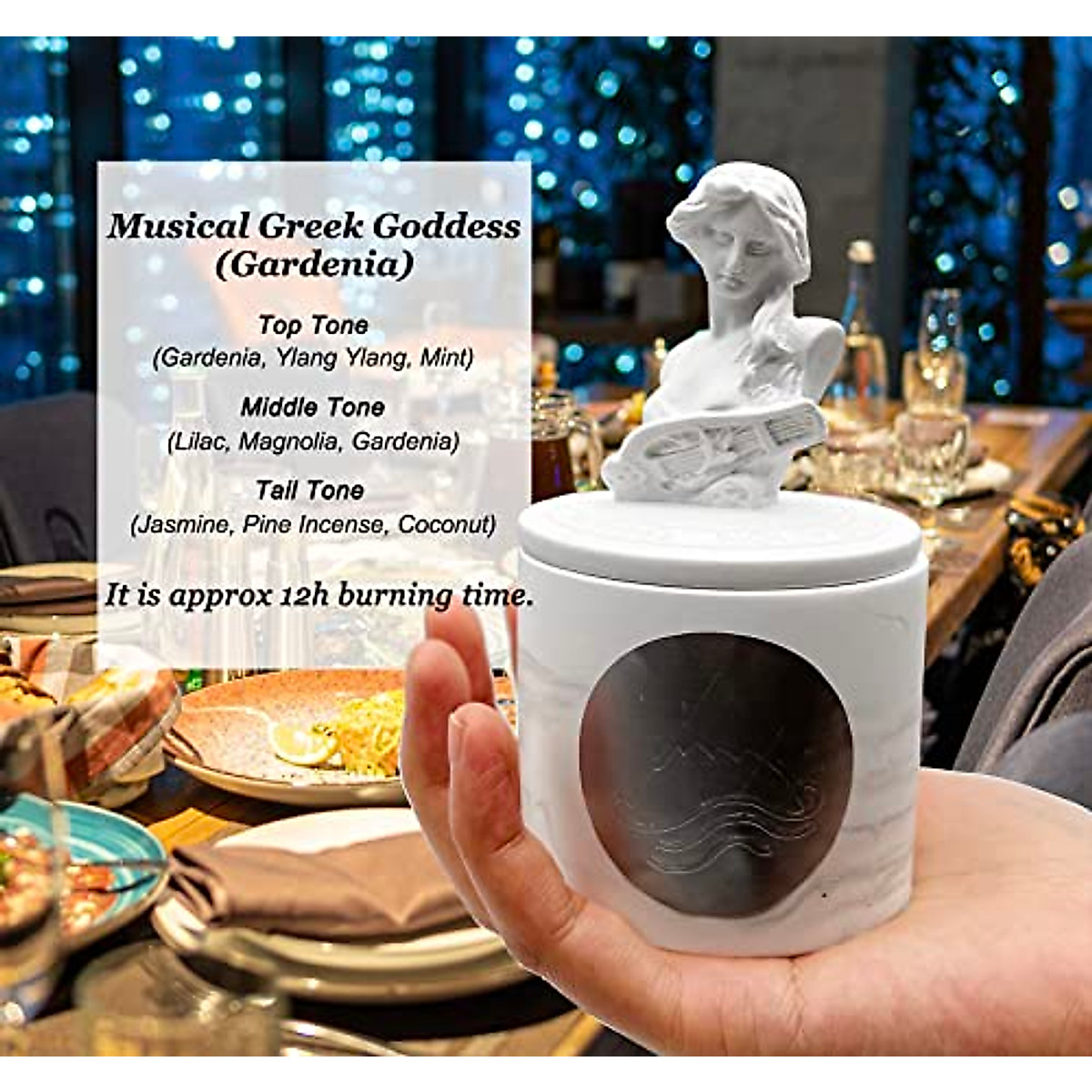 Scented Candle Decorative Soy Candle with Musical Greek Goddess Statue Lids for Home Decor Meditation Jar Candle Gifts for Women Mothers Day Candle 1PC
