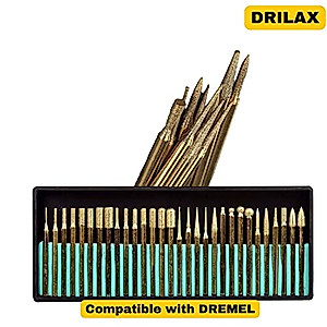 Diamond Drill Bit Burr Set Titanium Coated Bur Including 1mm 2mm 3mm Compatible with Dremel Tool Mixed Shapes Standard Shank Shaft 30 pieces
