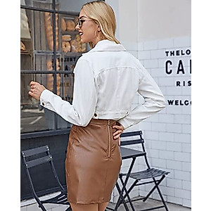 Grabsa Women's Cropped Jean Jacket Long Sleeve Button Down Denim jackets for Dresses