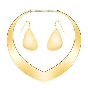 Gifytel Halloween Costume Princess Gold Necklace and Earrings Collar Bib Simple Statement Necklace Jewelry Dangle Large Big Teardrop Earrings Party Costumes Accessories for Women