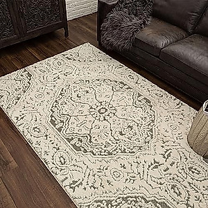 Mohawk Home Francesca Ornamental Medallion Light Gray 5' x 8' Shag Area Rug Perfect for Living Room, Dining Room, Office