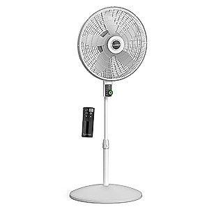 Lasko EcoQuiet Oscillating Pedestal Fan with Whisper Quiet DC Motor, 12 Speeds, 8 Hour Timer, Adjustable Height, Remote Control, White, S18705, Large