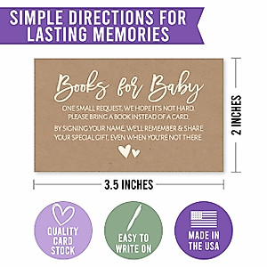 Hadley Designs 25 Book Request Baby Shower Guest Book Alternative - Rustic Baby Shower Invitation Inserts, Books For Baby Shower Request Cards, Bring A Book Instead Of A Card
