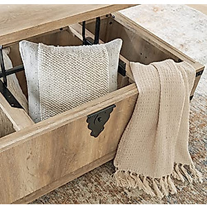 Signature Design by Ashley Calaboro Casual Lift-Top Rustic Coffee Table, Light Brown & Black