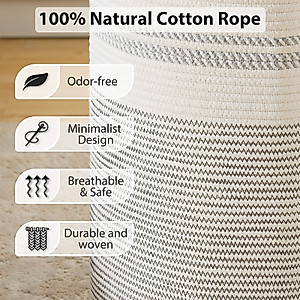 Fiona's magic 58L Woven Rope Laundry Hamper, Tall Boho Laundry Basket Storage, Large Baby Nursery Hamper for Blankets, Toys and Clothes Hamper for Bedroom and Living Room Organizing, Jute, White