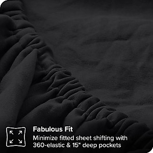 Bare Home Washed Queen Sheet Set - Premium 1800 Ultra-Soft Microfiber Queen Bed Sheets - Incredible Softness - Deep Pocket - Bedding Sheets & Pillowcases (Queen, Washed Black)