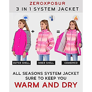 ZeroXposur Big Girls 3-in-1 System Jacket with Detachable Inner Shell - Girls Winter Coats (X-Large, Lollipop)