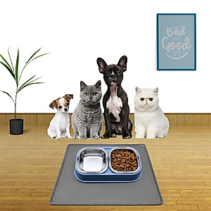 Marchul Dog Cat Food Mat, Waterproof Non-Slip Silicone Rubber Dog Bowl Mat with Raised Edges, Pet Feeding Mat Placemat ​Tray (14.4 * 10.6")