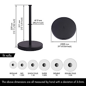 KES Matte Black Paper Towel Holder Countertop, Kitchen Paper Roll Holder Stand with Weighted Base Heavy for Standard or Gaint Rolls SUS304 Stainless Steel Matte Black, KPH202-BK