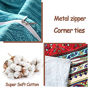 FADFAY Boho Duvet Cover Set 100% Brushed Cotton Colorful Stripe Exotic Style Bohemian Bedding Set Soft and Warm Bedding with Hidden Zipper Closure, 3 Pieces King/California King