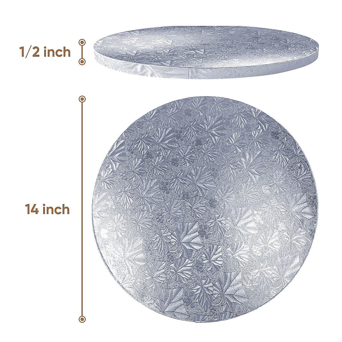 Cakebon: Thick, Round Cake Boards, 14-Inch Round Silver - Sturdy, Smooth-Edged Cardboard Cake Drums – Heavy-Duty, Bend-Resistant 14-Inch Cake Boards Round for Cake Base Displays (1-Pack)