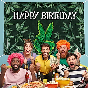 Happy Birthday Backdrop Banner Cool Green Plant Leaves Flag Favors Wall Hanging Decor Natural Plants Grass Jungle Theme Birthday Party Photo Photography Prop Booth Background 70.9x47.2in-BECKTEN