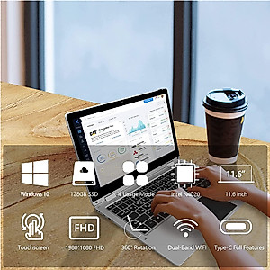 SZTPSLS 2 in 1 Windows Laptop, 11.6 inch Laptop Computer, 4GB RAM, 128GB SSD Storage, 360 Degree Convertible Tablet Intel N4020 Processor, Webcam, WiFi, Type-C, Silver