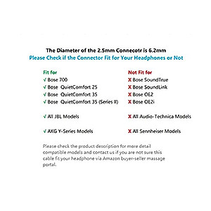 Mr Rex 6.5 Feet 3.5mm to 2.5mm Male Headphone Replacement Cable, Upgrade Audio Aux Cord Wire Compatible for Bose 700 QC45 QC35II QC35 QC25 Headsets/JBL and iPhone Galaxy Xiaomi Redmi Smartphones