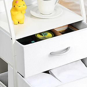 Dresser with 4 Drawers, Fabric Storage Tower for Bedroom, White Clothes Storage Drawers, Vertical Closet Organizer for Kids Room, Entryway, Nightstand Bedside Table, Sturdy Steel Frame & Wooden Top