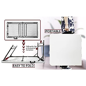 HYMnature Folding Tables 4 Foot Lightweight, Folding Table Height Adjustable Utility Bi-Fold Table Indoor Outdoor, Portable Plastic Picnic Chrismas Party Dining Camping Tables(White)