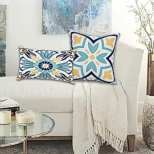 BOYSUM Set of 4 Outdoor Pillows Cover Waterproof Throw Pillow Covers Boho Cushion Cover for Patio Furniture 18x18 Inches Yellow