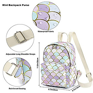 Yusudan Mermaid Mini Backpack for Women Girls, Small Backpack Purse for Teens Kids School Travel