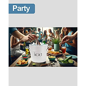 3Qt White Galvanized Ice Bucket with Lid, Scoop & Handles - Ideal for Cocktails, Parties, BBQs, Wine & Champagne. Double-Layer Insulated Outer & Galvanized Inner Layer, Perfect for Home & Outdoor Use