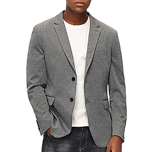 Men's Casual Blazer Slim Fit 2 Button Herringbone Suit Jackets Lightweight Knit Sport Coat Black XL